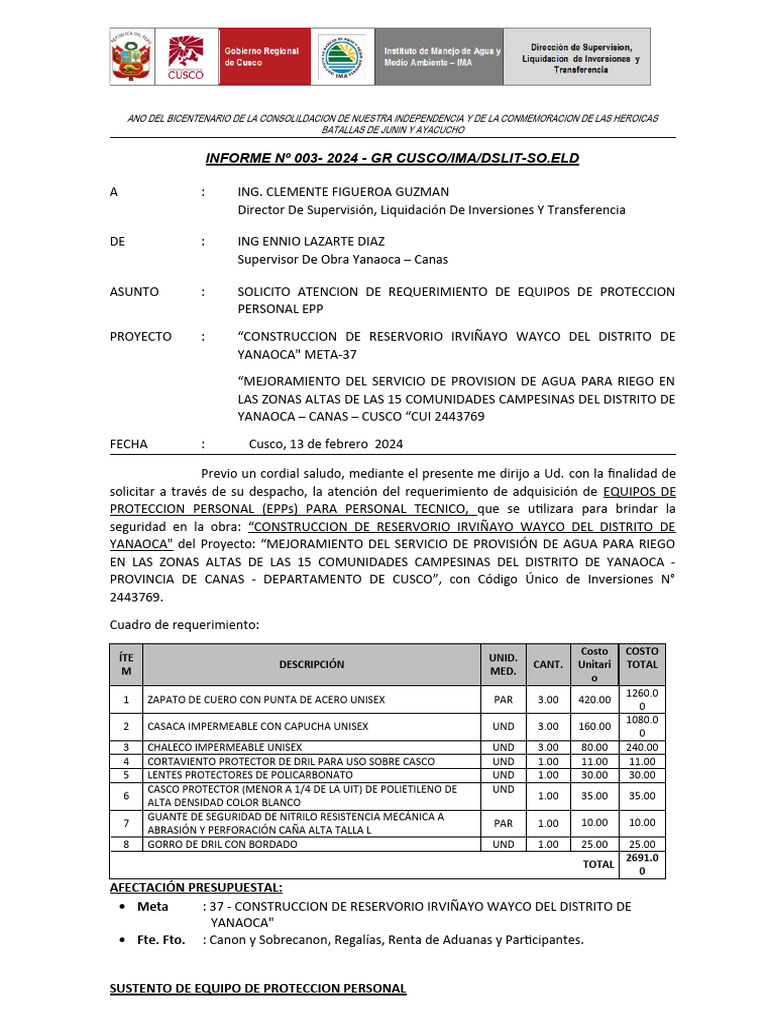 TDR DE EPPs Y ESP - TECNICAS Ennio | PDF | Materiales