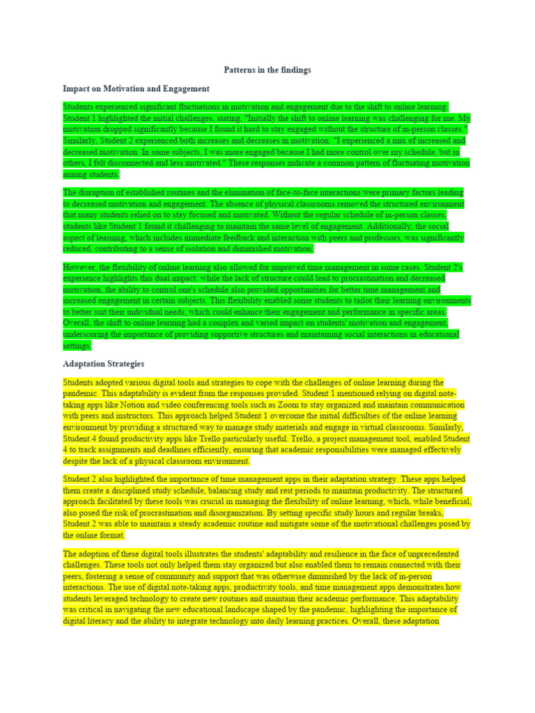 Patterns in the Findings | PDF | Motivational | Motivation