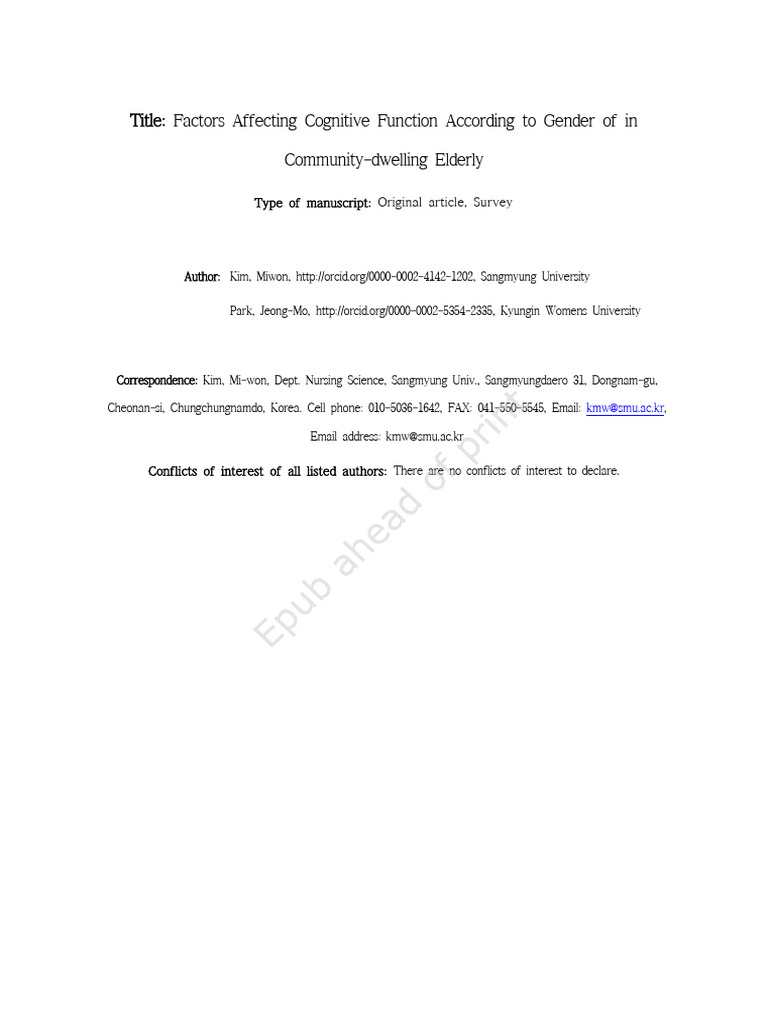 Factors Affecting Cognitive Function According to | Download Free PDF ...