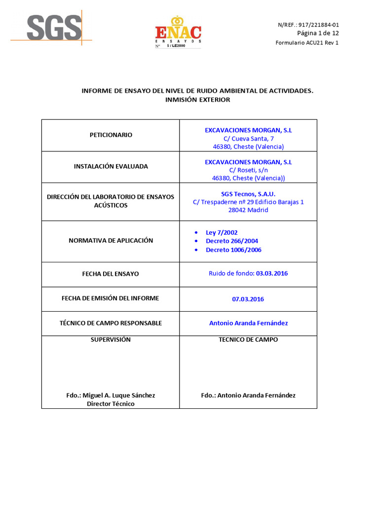Informe de Ruido Ambiental en Cheste | PDF | ruido | Probabilidades y ...