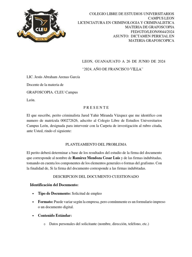 DICTAMEN Miranda Vazquez Jared Yahir | PDF | Escritura DICTAMEN Miranda Vazquez Jared Yahir | PDF | Escritura