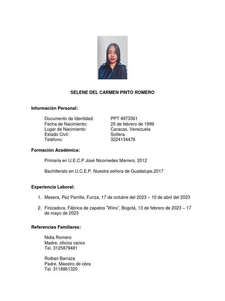 HV Selene Del Carmen Pinto Romero | PDF