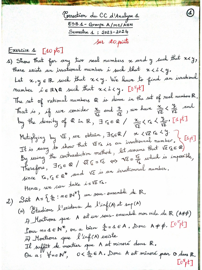 Correction CC Analyse 1 23-24 | PDF