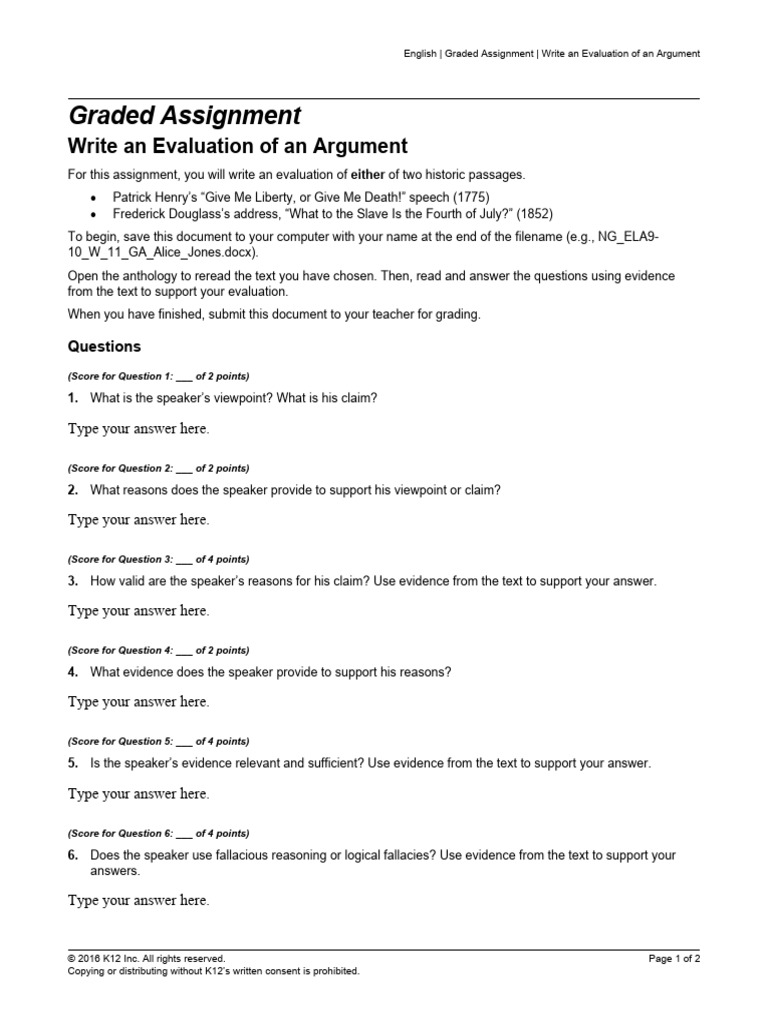 Graded Assignment: Write An Evaluation of An Argument | PDF | Argument ...