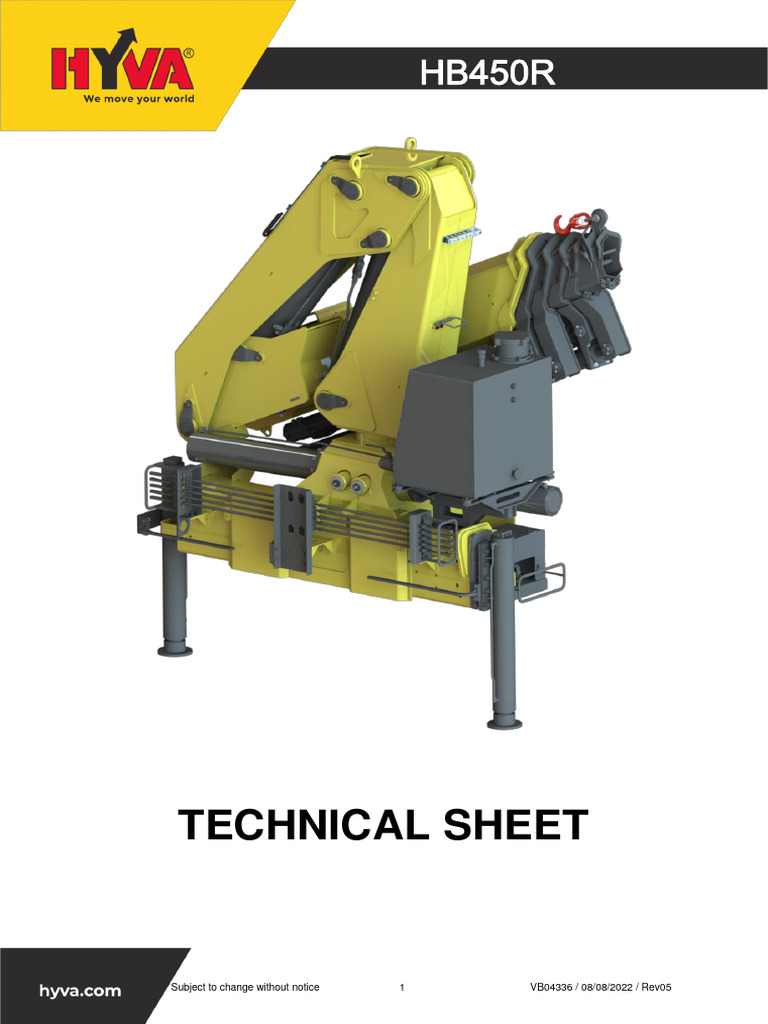 HB450R Crane Technical Specifications | PDF | Center Of Mass | Axle