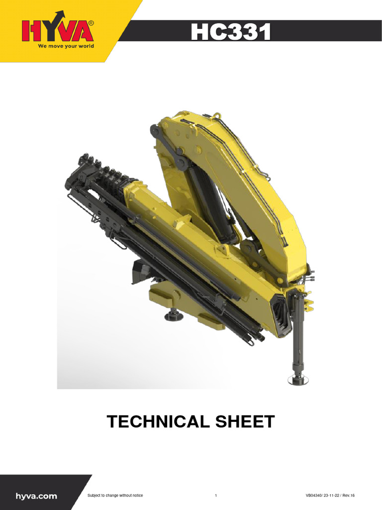 Hyva HC331 E8 - Ficha Técnica | PDF | Crane (Machine) | Vehicles