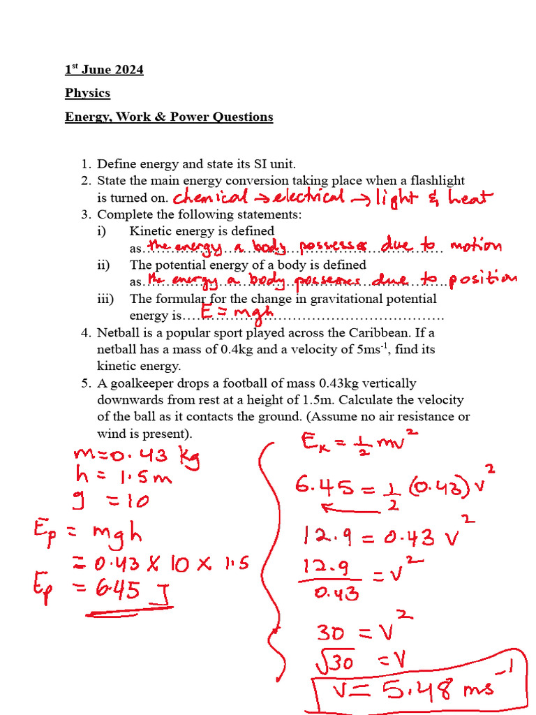 Energy, Work & Power Physics Questions | PDF