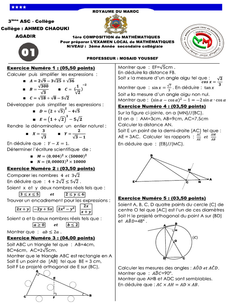 10_EXAMENS_ LOCAUX_MATHÉMATIQUES_3APIC | PDF