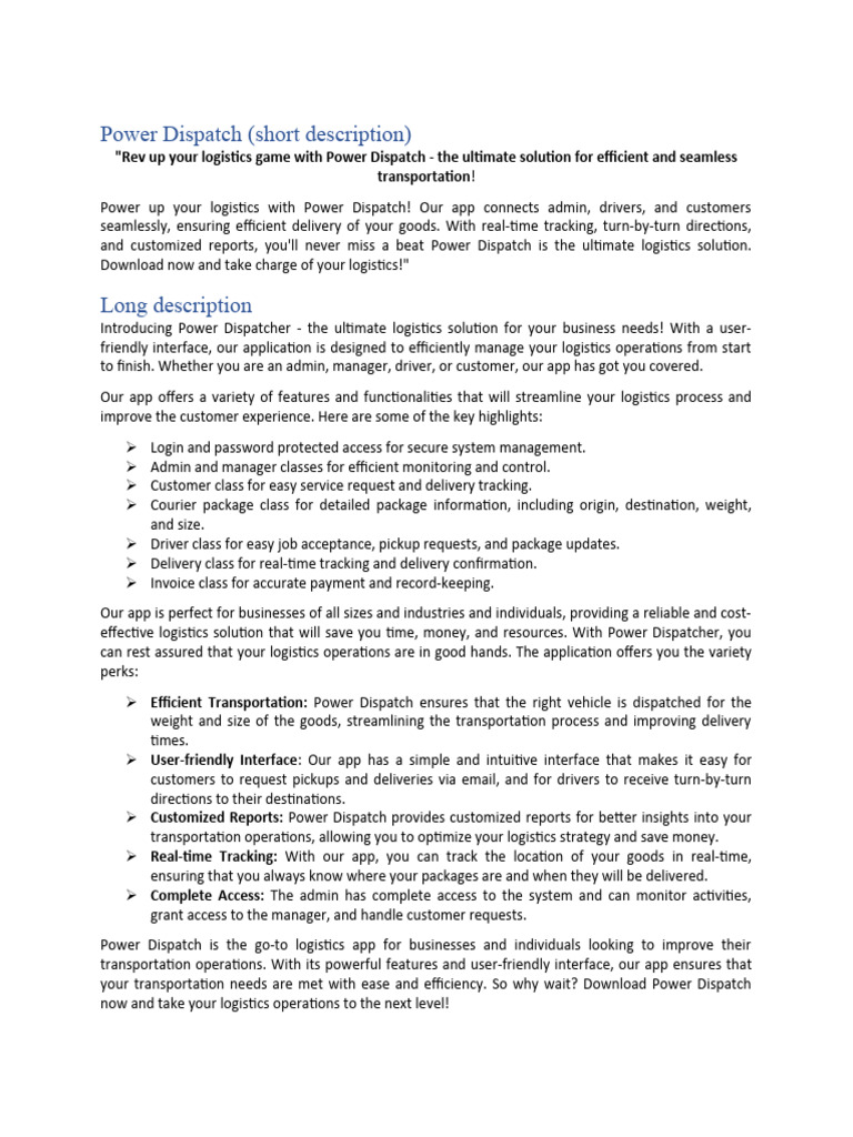 Power Dispatcher | PDF | Logistics | Mobile App
