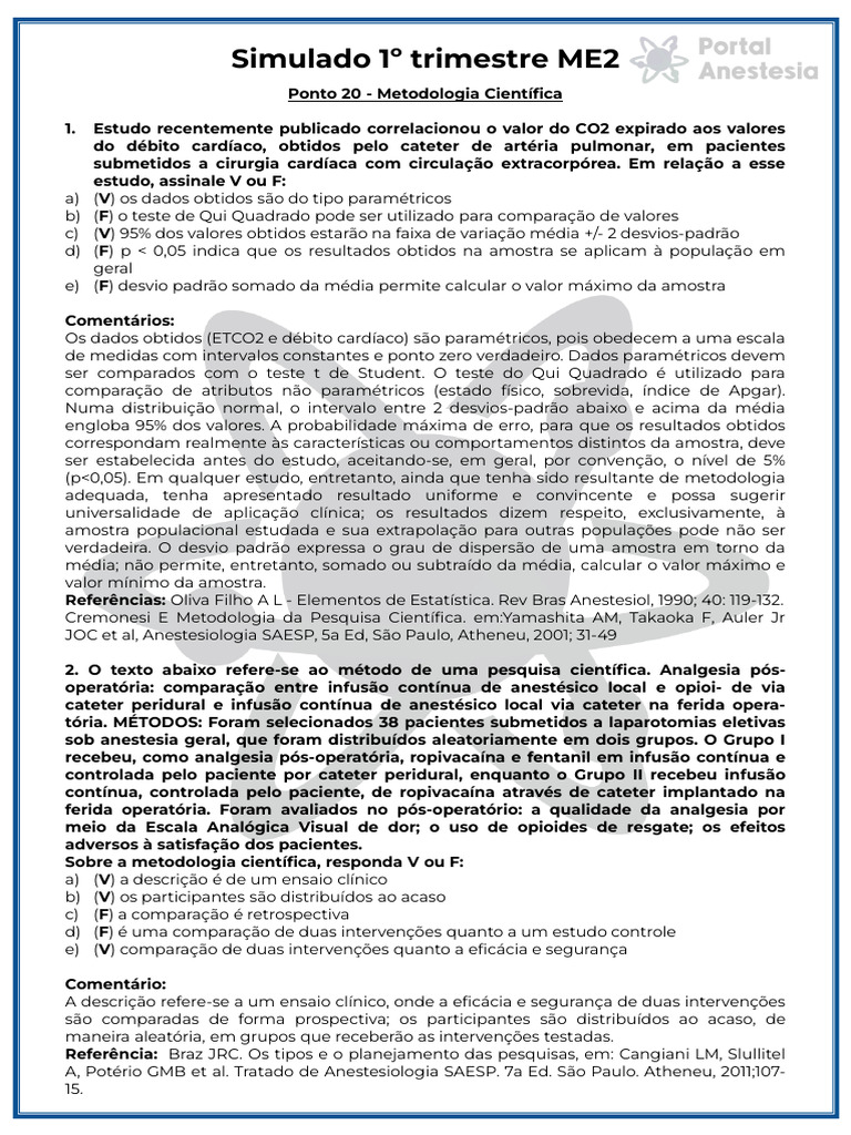 Simulado 1º Trimestre ME2 - GABARITO | PDF | Medicina Clínica | Especialidades médicas