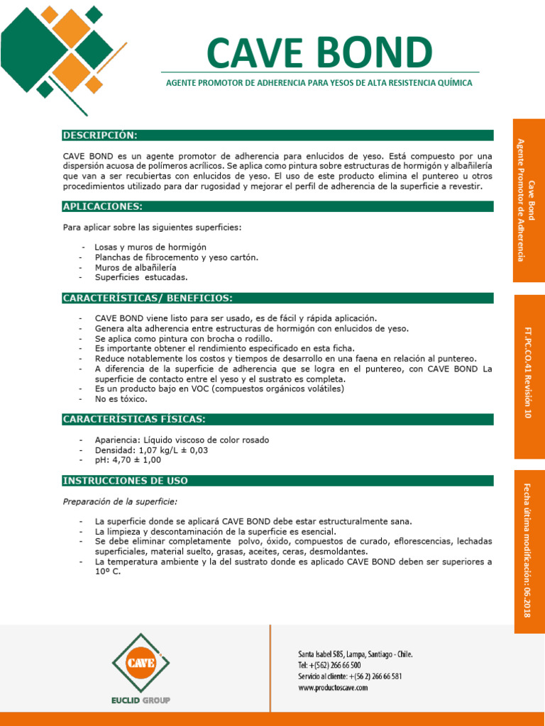Ficha Tecnica 2018 Cave Bond Rev 10 | PDF | Yeso | Adhesión