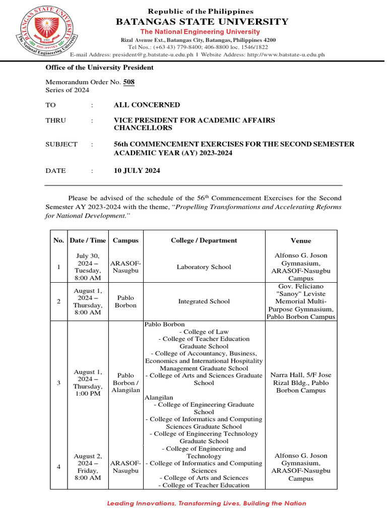 Batangas State University 56th Commencement | PDF | Engineering