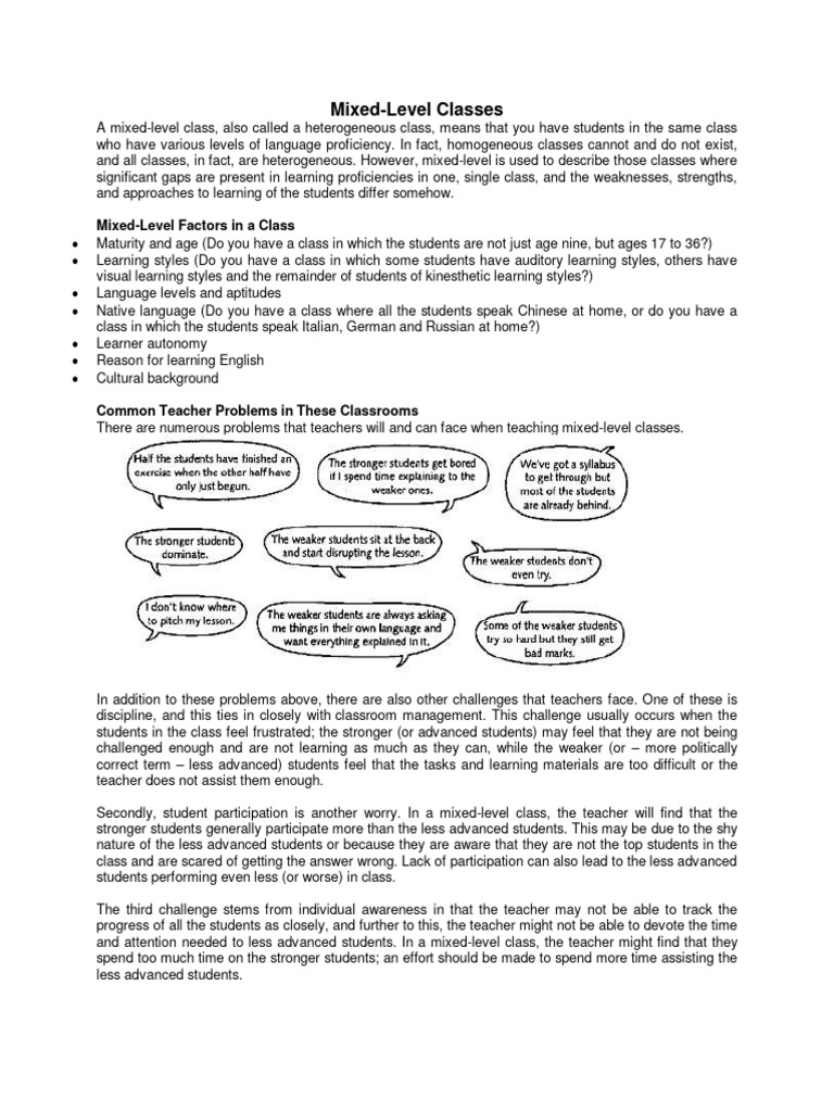 Mixed Level Classes | PDF | Learning Styles | Teachers