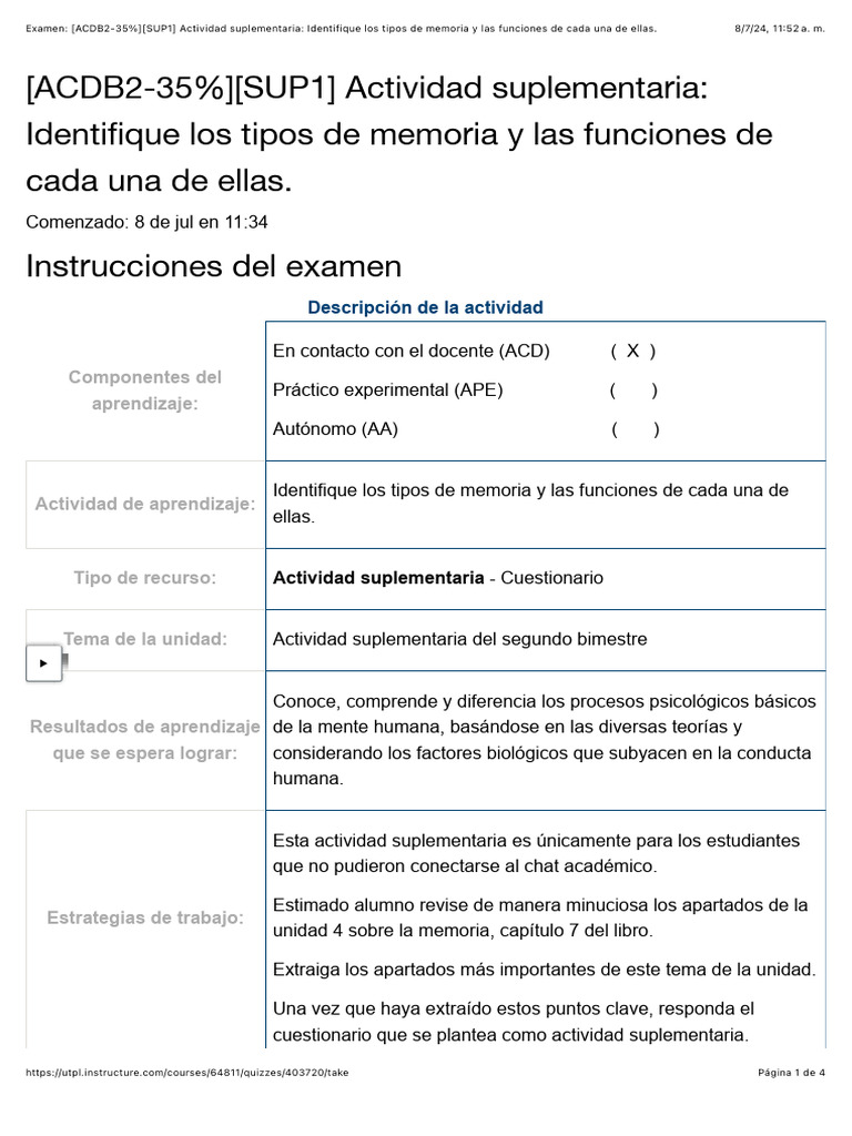 Procesos Psicológicos I Suplementaria 2 BIM | PDF | Memoria | Aprendizaje