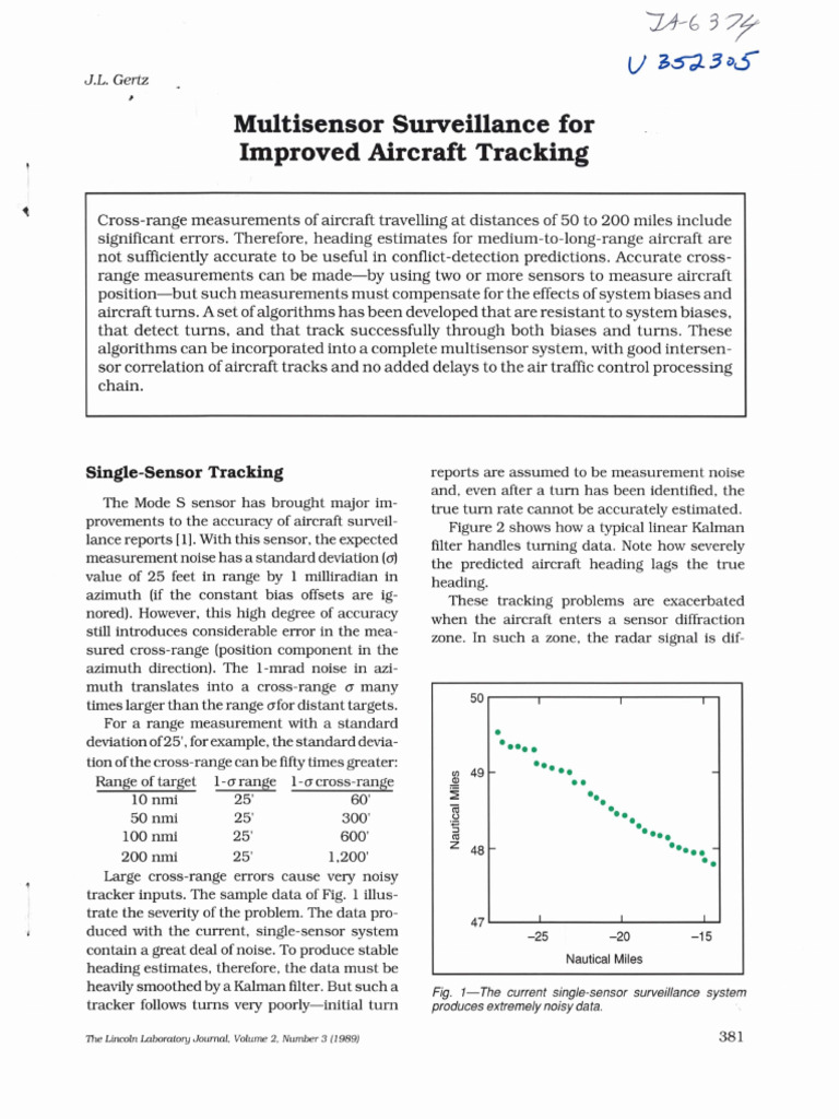 Multisensor Surveillance Improved Aircraft Tracking Gertz Ja 6374 | PDF | Kalman Filter | Covariance