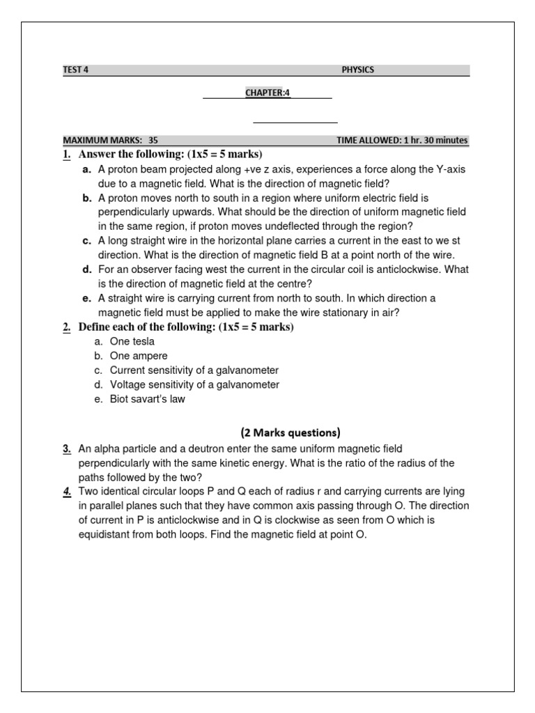 CH 4 Test | PDF | Magnetic Field | Force