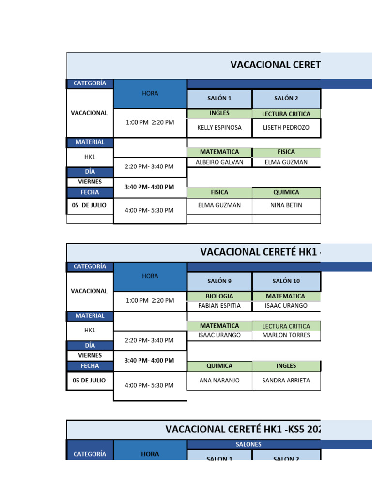 Horario Vacacional Cereté 2024 | PDF