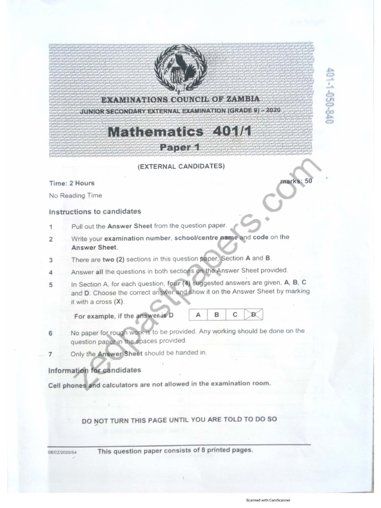 G9 2020 Math P1 External | PDF