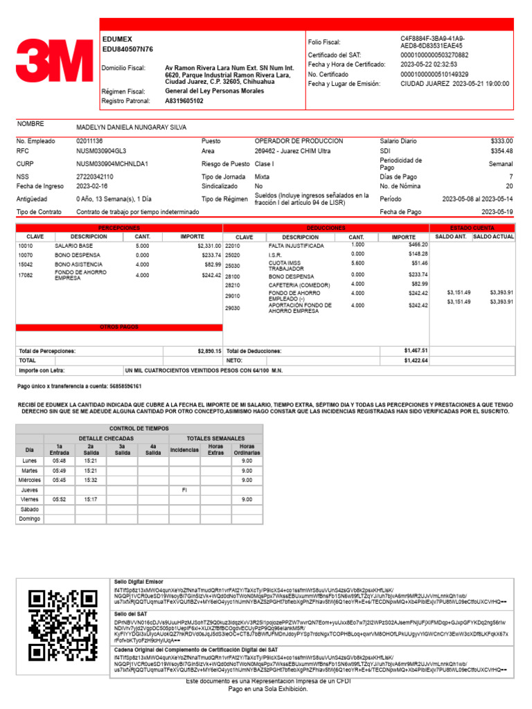 Edumex EDU840507N76 | PDF | Sueldos y salarios | Compensación laboral