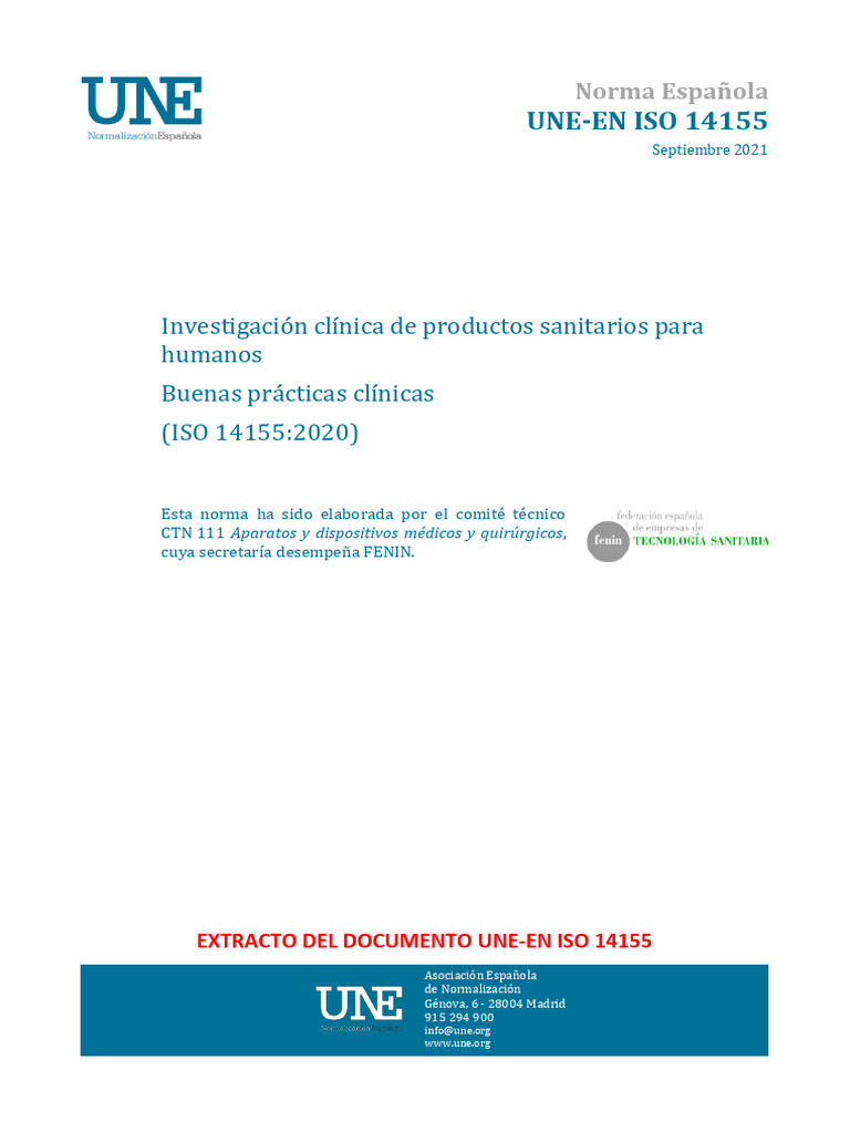 (Ex) Une-En Iso 14155 2021 | PDF | Dispositivo médico | Investigación