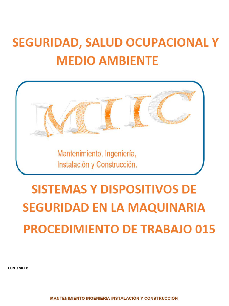 Seguridad Procedimiento de Sistemas y Dispositivos de Seguridad en Maquinaria 014 - 034204 | PDF ...