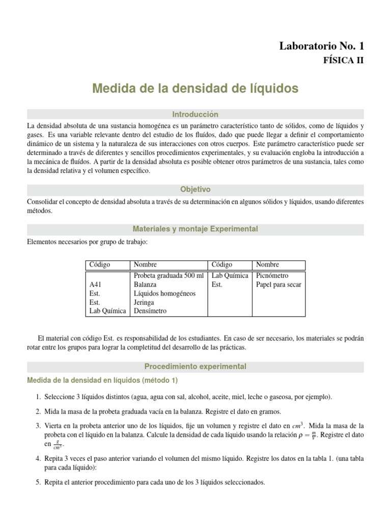 Gu-A Laboratorio de F-Sica No.1 | PDF | Densidad | Naturaleza