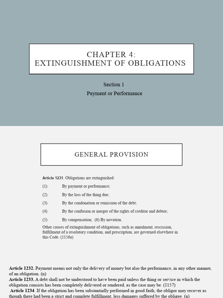 Law and Obligations Chapter 4 Sec 1 | PDF | Payments | Debt