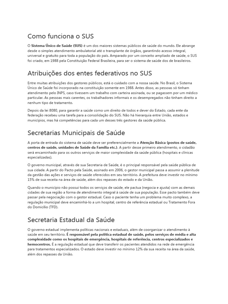 Como funciona o SUS | PDF | Sistema de saúde | Governo