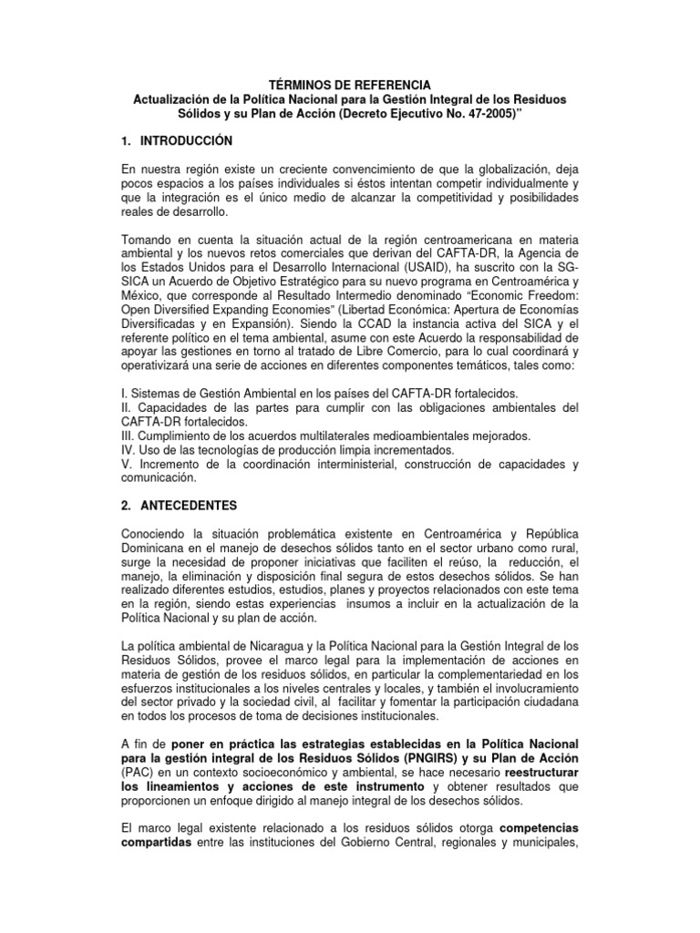 Actualizacion de La Politica Nacional para La Gestion Integral de Los Residuos Solidos y Su Plan ...