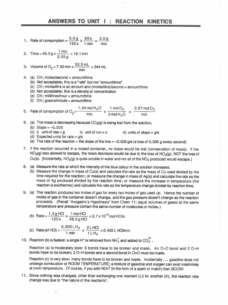 Reaction Kinetics Answers | PDF