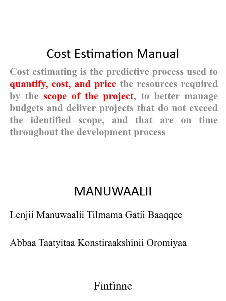 Cost Estimation Manual Power Point | PDF | Labour Economics | Specification (Technical Standard)