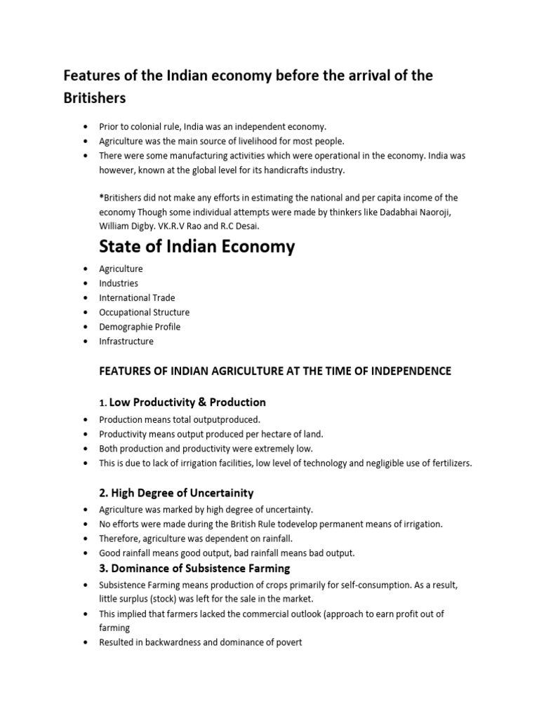 Features of The Indian Economy Before The Arrival of The Britishers ...
