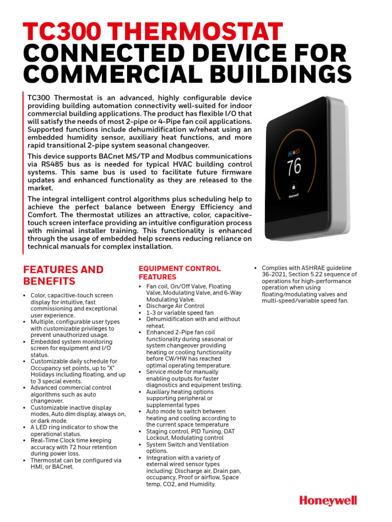 HBT BMS TC300 31 00645 01 Datasheet | PDF | Thermostat | Switch