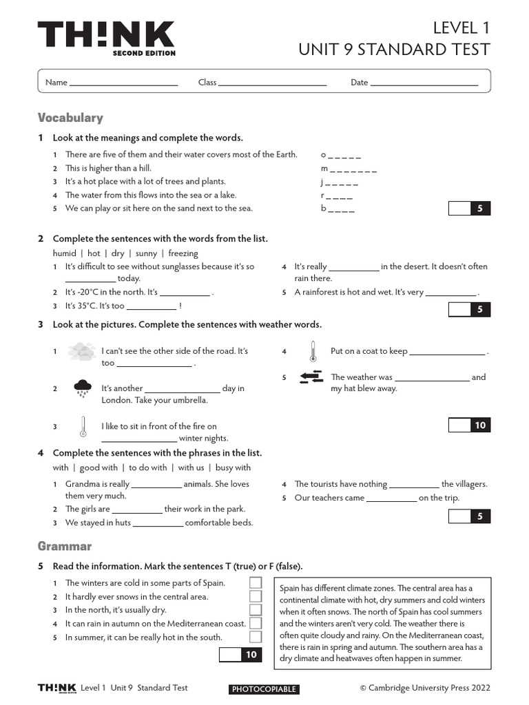 Thk2e BrE L1 Unit Test Standard 9 | PDF | Rain | Physical Geography