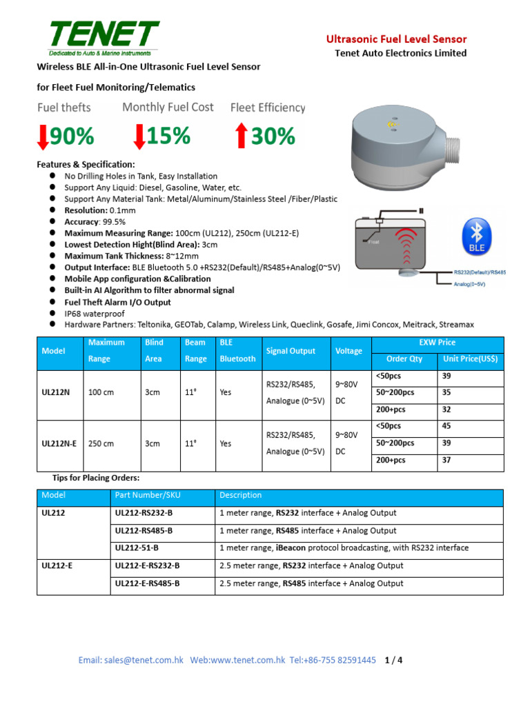 2024april UL212N BLE All in One Ultrasonic Fuel Level Sensor | PDF ...