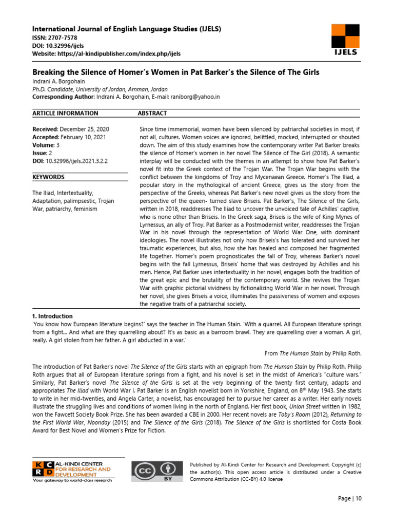 Breaking The Silence of Homer S Women in | PDF | Iliad | Achilles