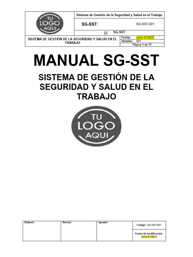SG-SST-001 Sistema de Gestión de La Seguridad y Salud en El Trabajo ...