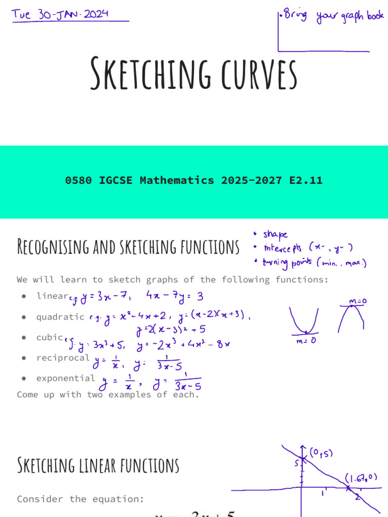 Sketching Curves: 0580 IGCSE Mathematics 2025-2027 E2.11 | PDF