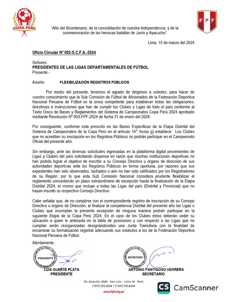 Oficio Circular #002-SCFA-2024 | PDF | Perú | Gobierno