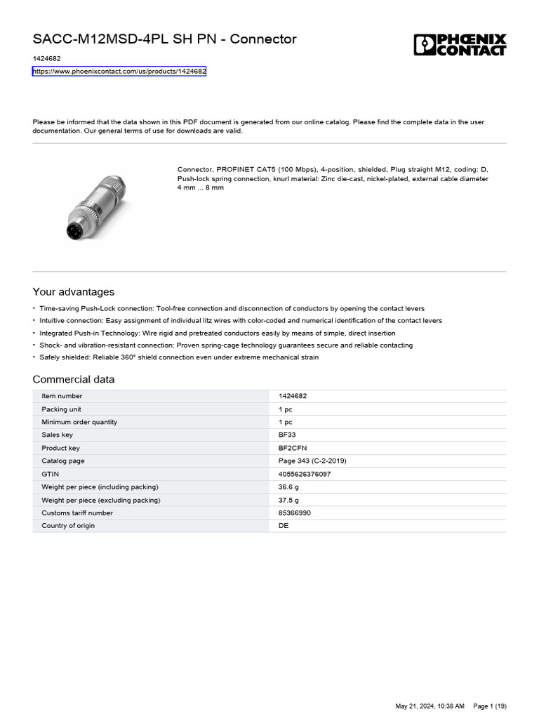 Phoenix Contact Connector 1424682 Details | PDF | Electrical Connector ...