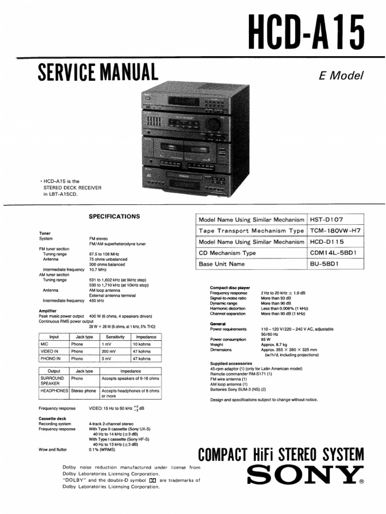 Hfe Sony Hcd-A15 Service en | PDF