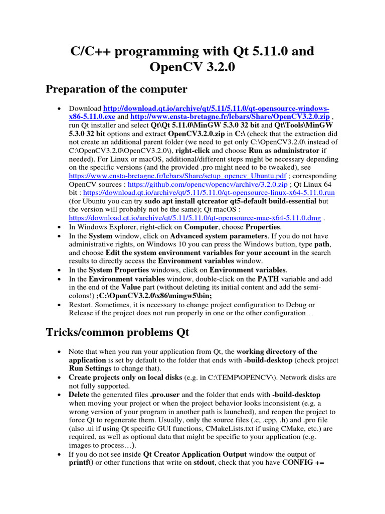 Setup qt5.11.0 Opencv320 | PDF | Computer Engineering | Computer Architecture