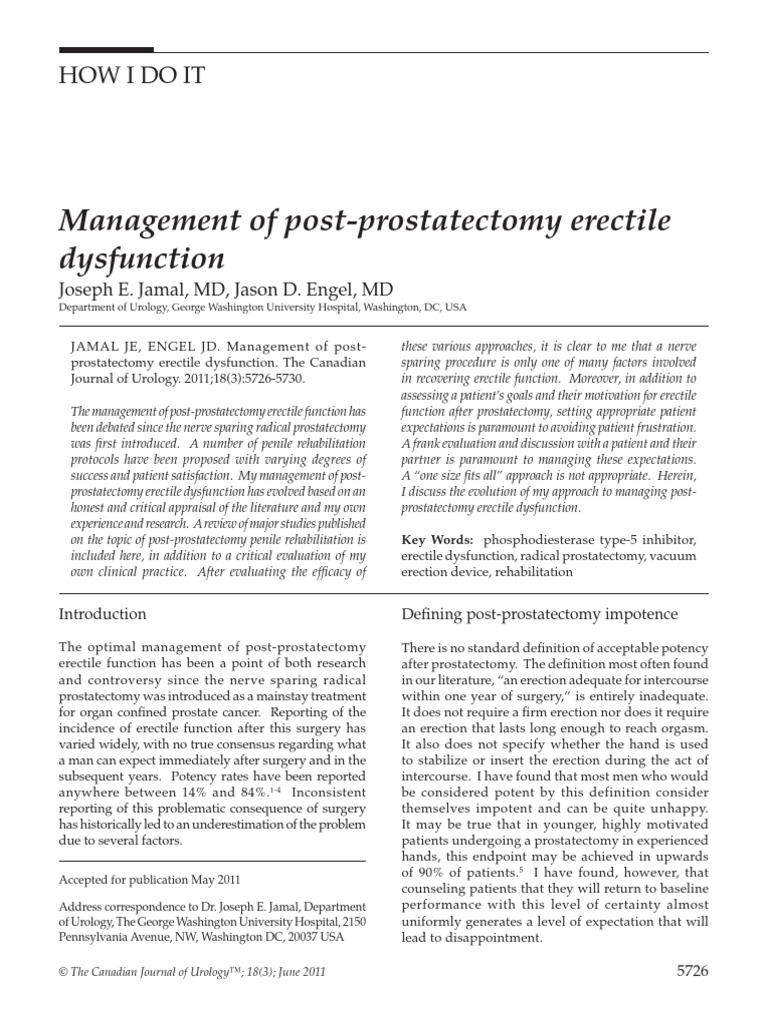 Post-Prostatectomy Erectile Dysfunction Management | PDF | Erectile ...