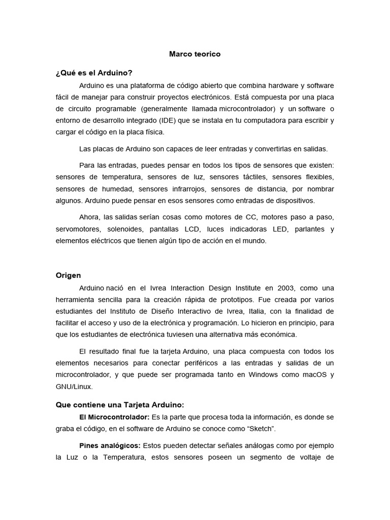 Marco Teoricoborrador | PDF | Arduino | Ingeniería Informática