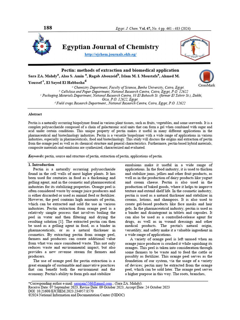 Pectin - Methods of Extraction and Biomedical Application | PDF | Fruit Preserves | Chemistry