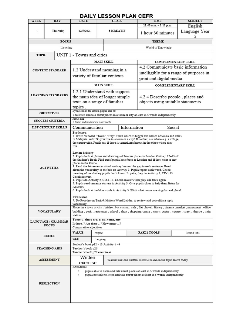 Unit 1 - Towns and Cities | PDF | Lesson Plan | Communication