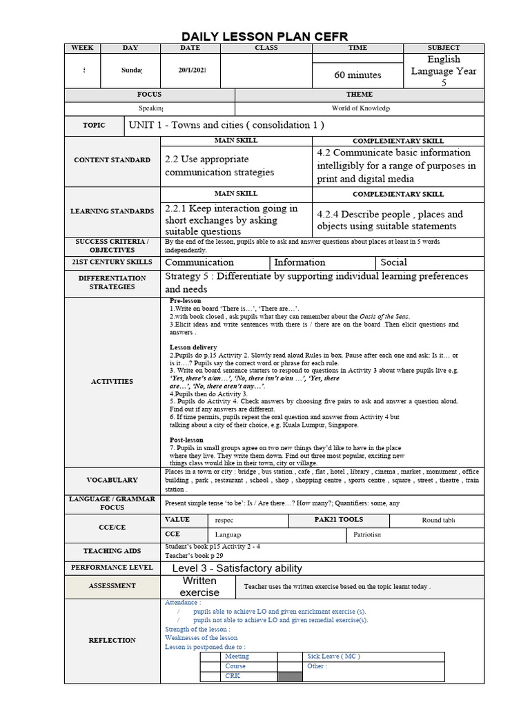 Unit 1 - Towns and Cities | PDF | Communication | Lesson Plan