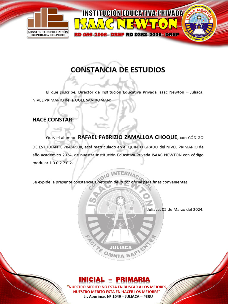 Constancia de Estudios Primaria | PDF