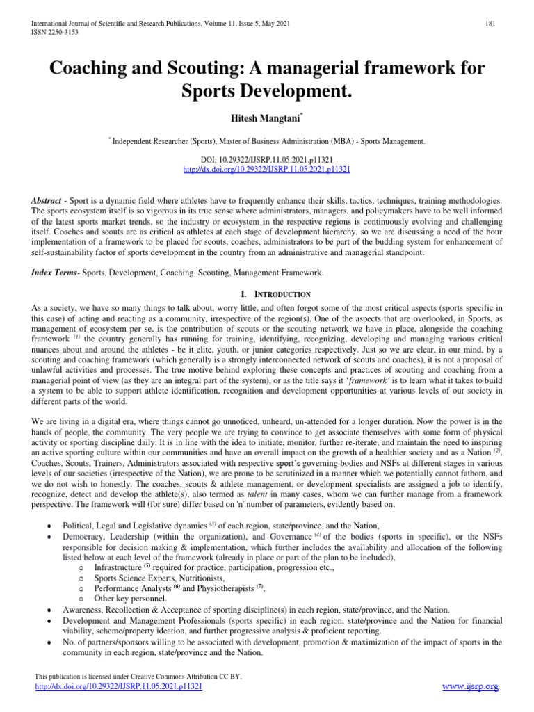 Coaching and Scouting - A Managerial Framework For Sports Development ...