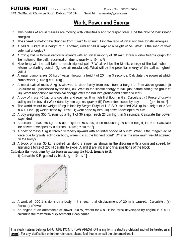 Numericals of Work, Power and Energy (Ready) | PDF | Force | Power ...